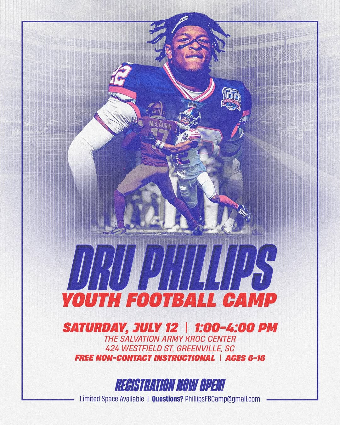 Dru Phillips FREE Youth Football Camp at Salvation Army Kroc Center ...